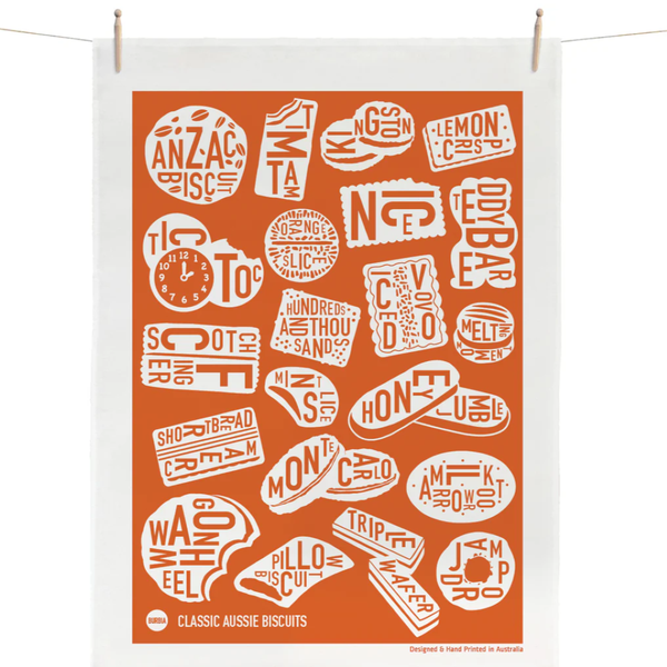 Classic Aussie Biscuits Tea Towel - Orange - Vanilla House Coorparoo